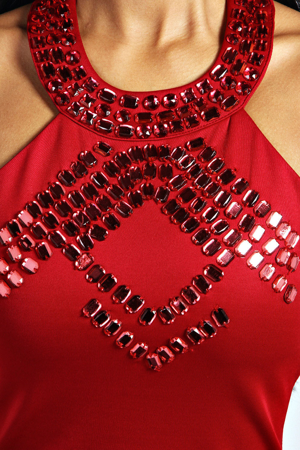 Twinkle Rhinestone Scarlet Gem Detail Red Party Evening Cocktail ...