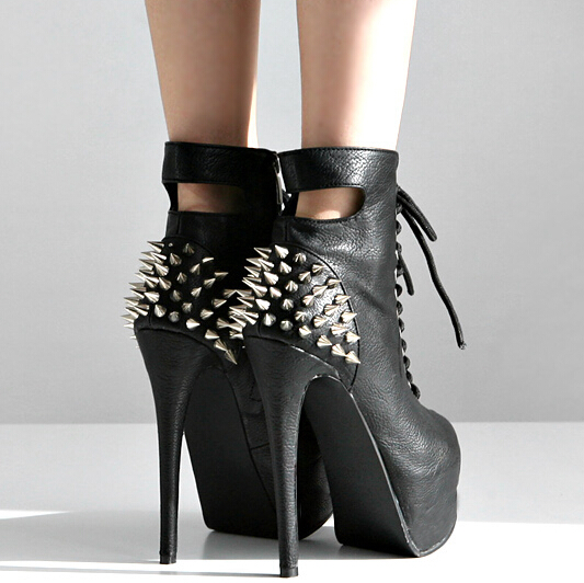 Fashion Round Closed Toe Zipper Design Rivets Decorated Lace-up ...