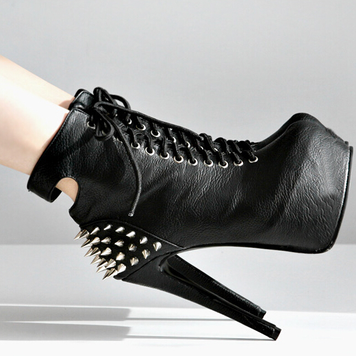 Fashion Round Closed Toe Zipper Design Rivets Decorated Lace-up ...