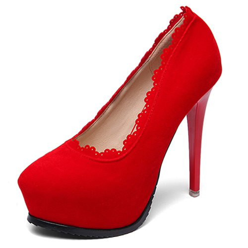 Fashion Round Closed Toe Stiletto Super High Heel Red Suede Basic Pumps ...