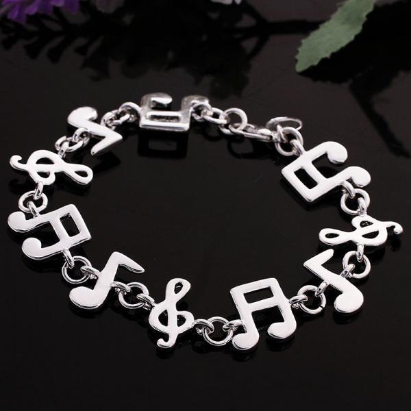 New Women 925 Sterling Silver Plated Charm Cute Music Note Chain ...